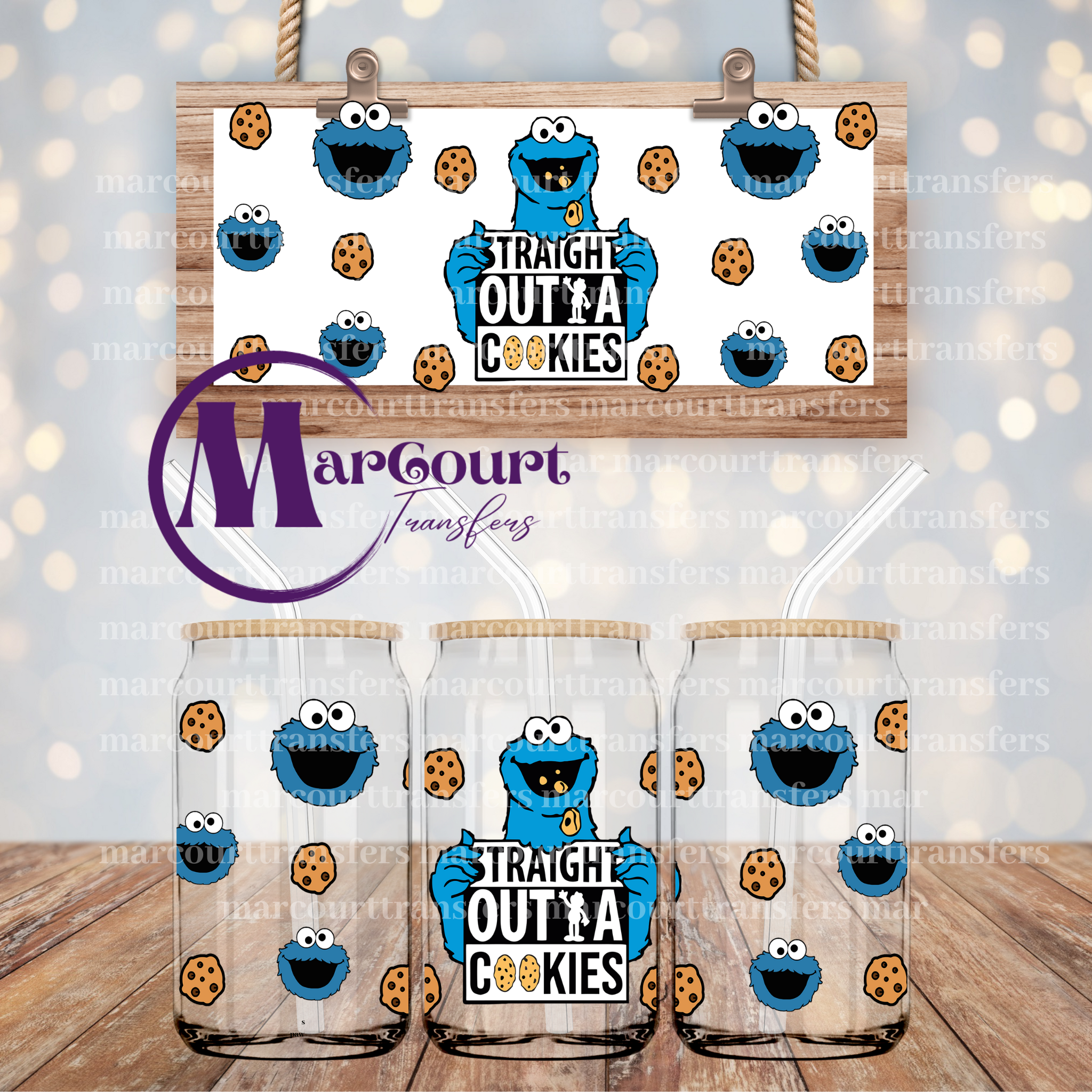 COOKIE MONSTER STRAIGHT OUTTA COOKIES-16 0Z-UV DTF CUP WRAP – MarCourt ...
